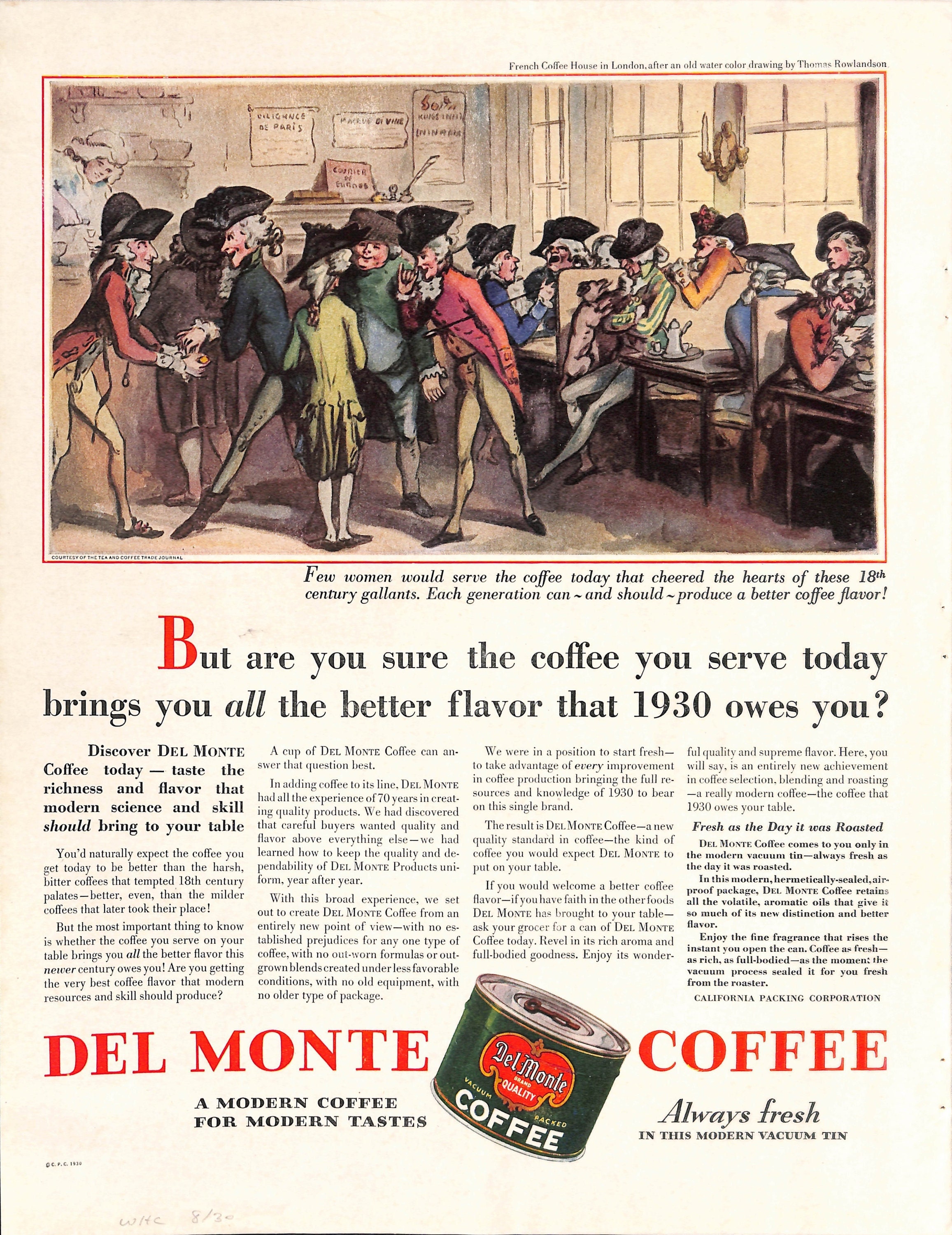 1930 Del Monte Coffee Vintage Print Ad French Coffee House Illustration ...