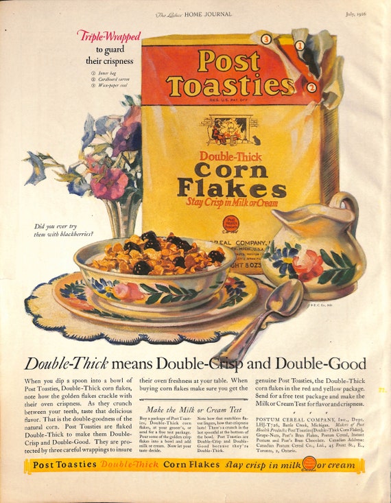 1926 Vintage Print Ad Post Toasties Corn Flakes - Etsy