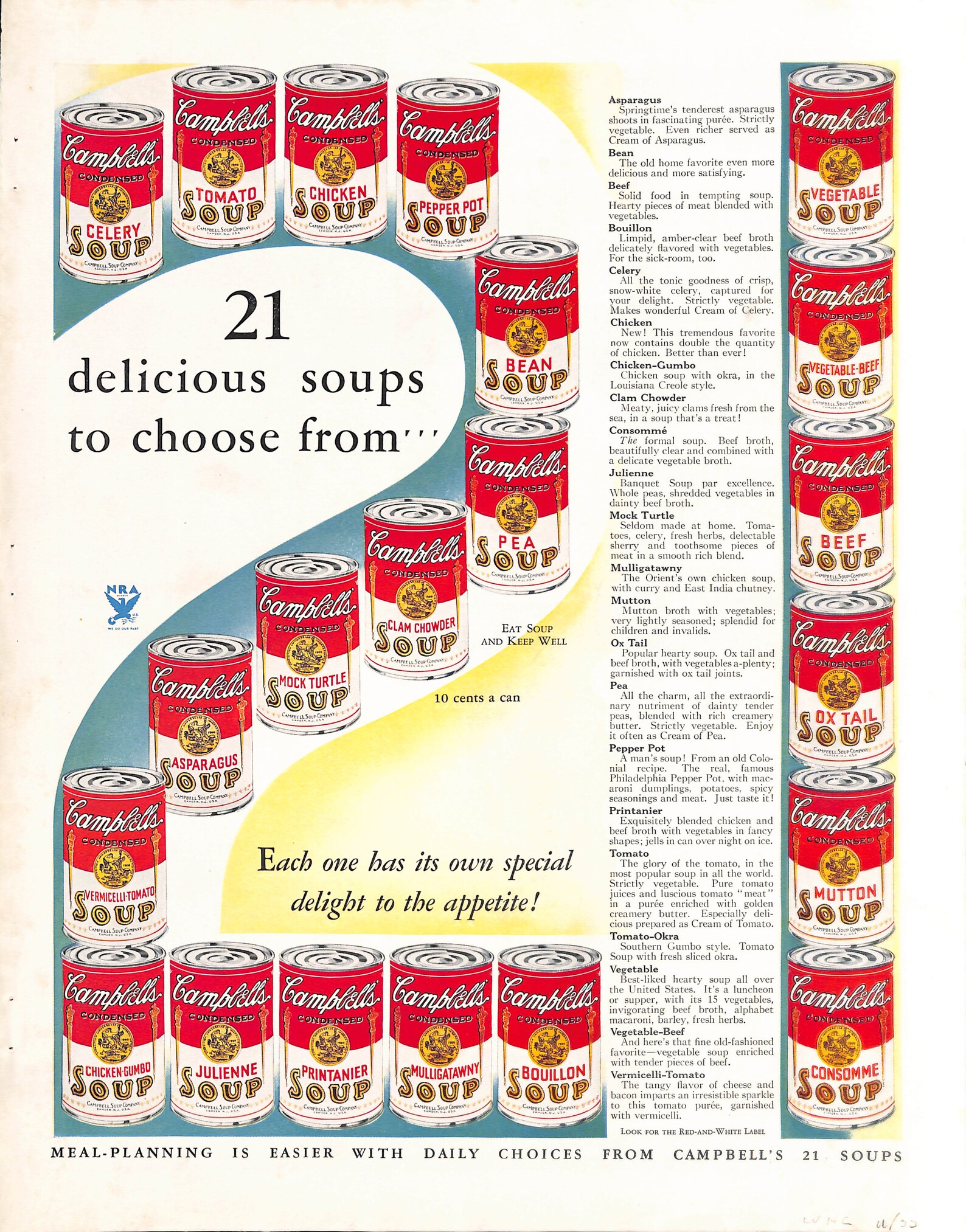 1933 CAMPBELL'S VARIETY SOUPS Vintage Print Ad 1930s Kitchen Décor Art ...