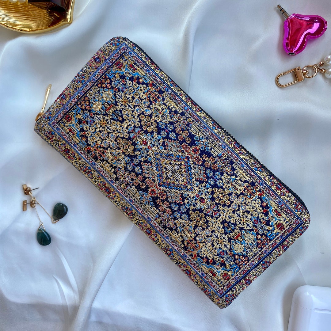 Navy Blue Tapestry Purse, Carpet Tapestry Wallet, Ethnic Fabric Wallet ...