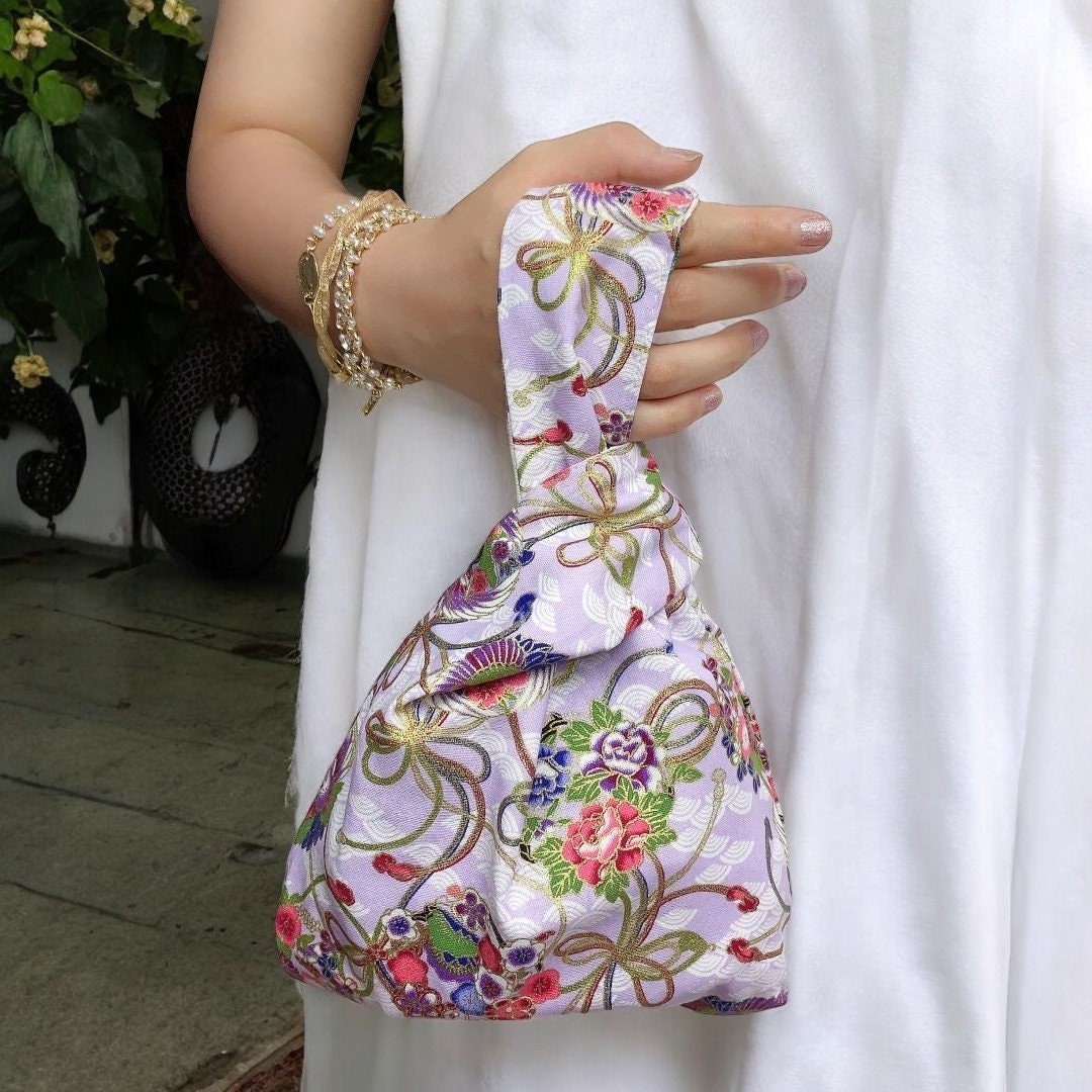 Small Wrist Bag, Japanese Knot Bag, Knotted Bag, Reversible Bag, Floral ...