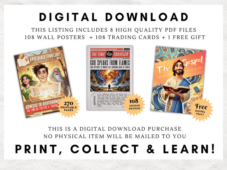 The Epic Bible Timeline Bundle | 108 Bible Story Posters + Trading ...