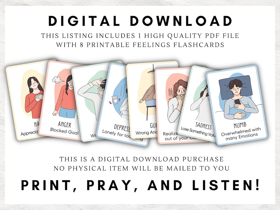 Printable Emotions Flash Cards Learn the Feelings Therapy Journal Cards ...