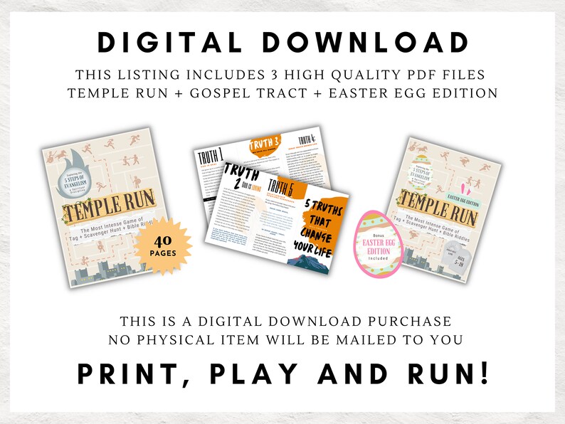 Temple Run Scavenger Hunt Kit Gospel of Salvation Tract Church and ...