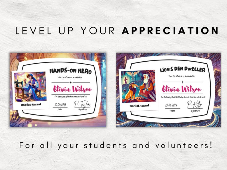 Bible Character Achievement Certificates and Postcard Bundle | 60 ...