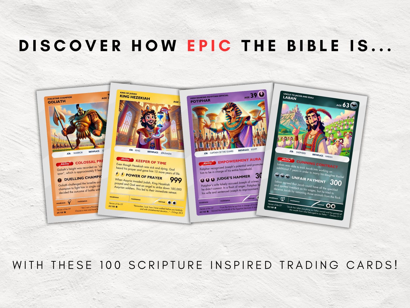 100 Printable Bible Trading Cards | Old Testament Character Collection ...