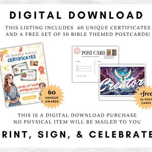 Bible Character Achievement Certificates and Postcard Bundle | 60 ...