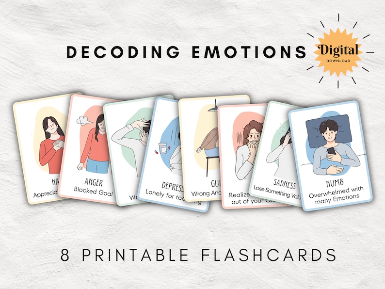 Printable Emotions Flash Cards Learn the Feelings Therapy Journal Cards INSTANT DOWNLOAD ...