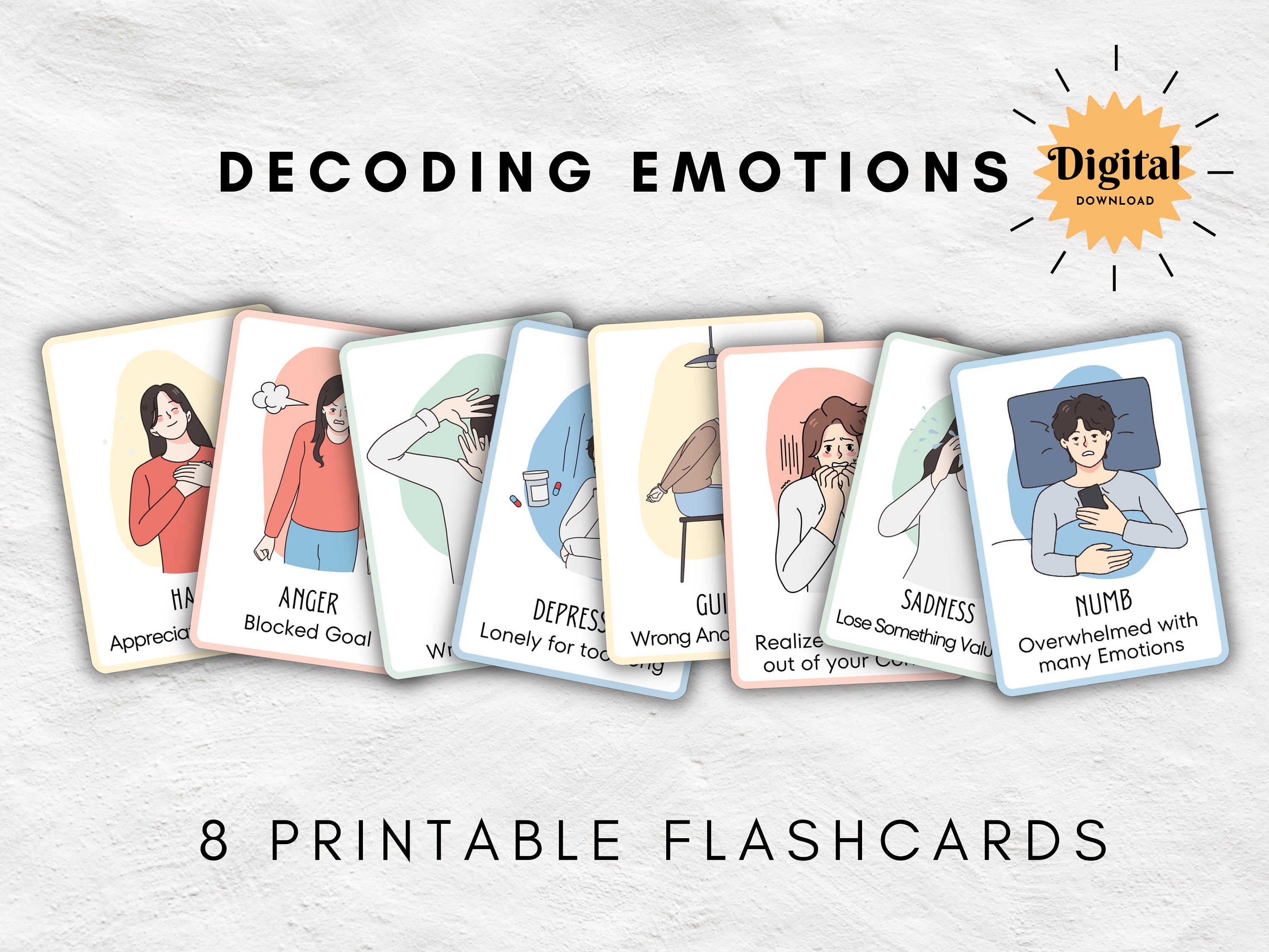 Printable Emotions Flash Cards | Learn the Feelings | Therapy Journal ...