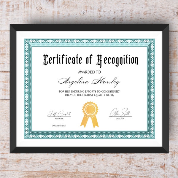Employee Recognition Certificate Template - Etsy