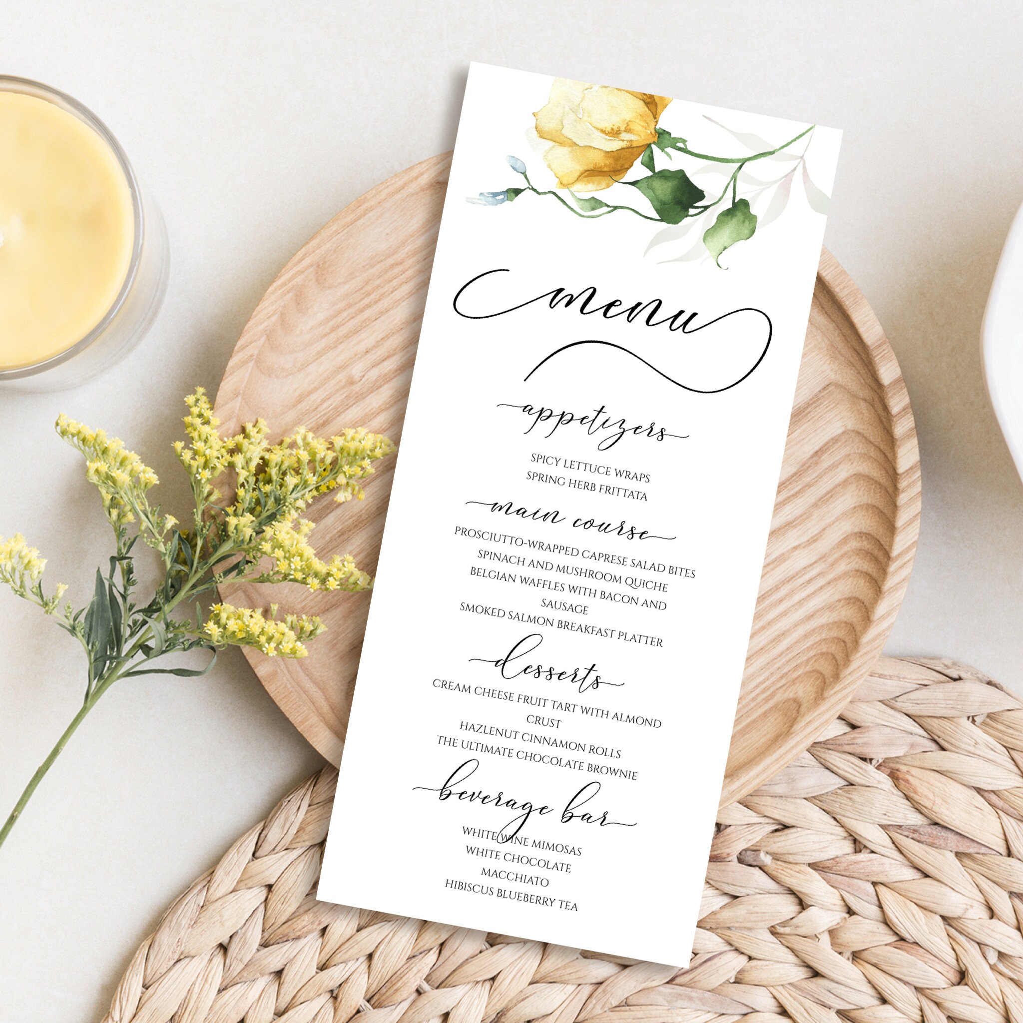 Spring Flower Printable Menu Template | Bridal Shower Luncheon Menu ...