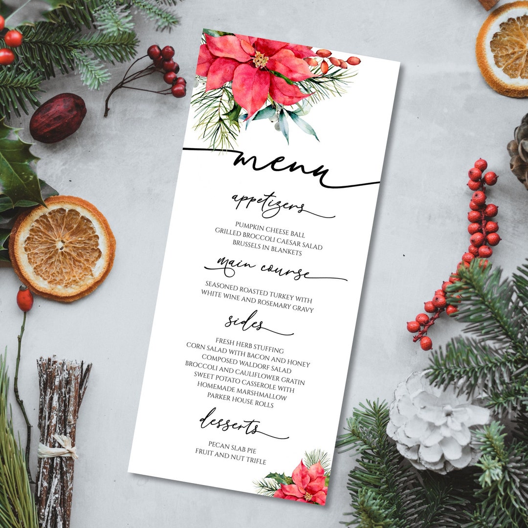 Christmas Dinner Menu Printable Template Holiday Party Menu - Etsy