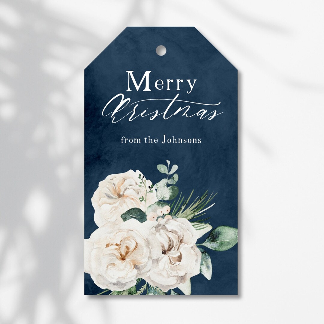 Christmas Gift Tag Template Printable Holiday Gift Tag Blue White ...