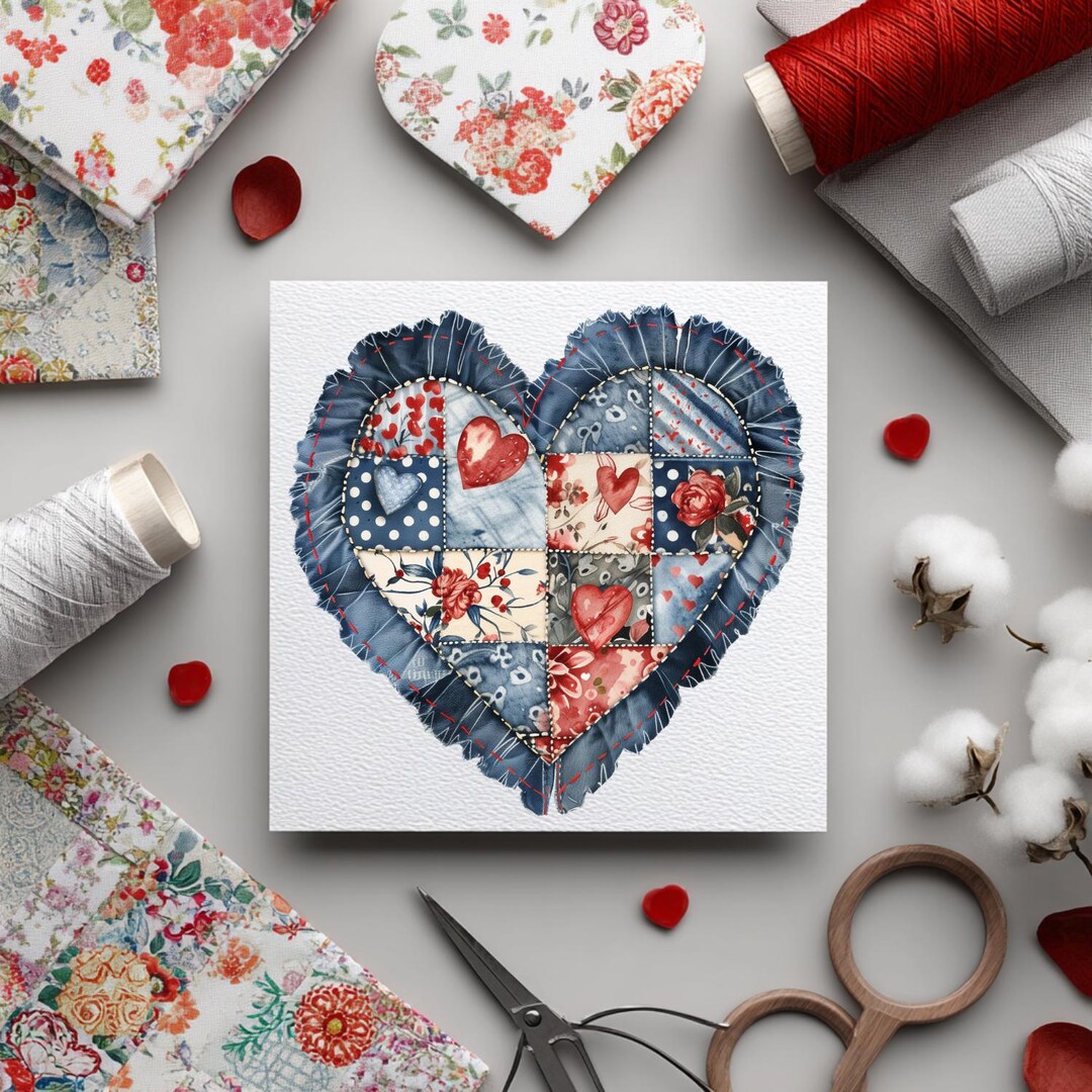 Blue Jean Patchwork Heart PNG | Denim Fabric Quilt Heart | Sublimation ...