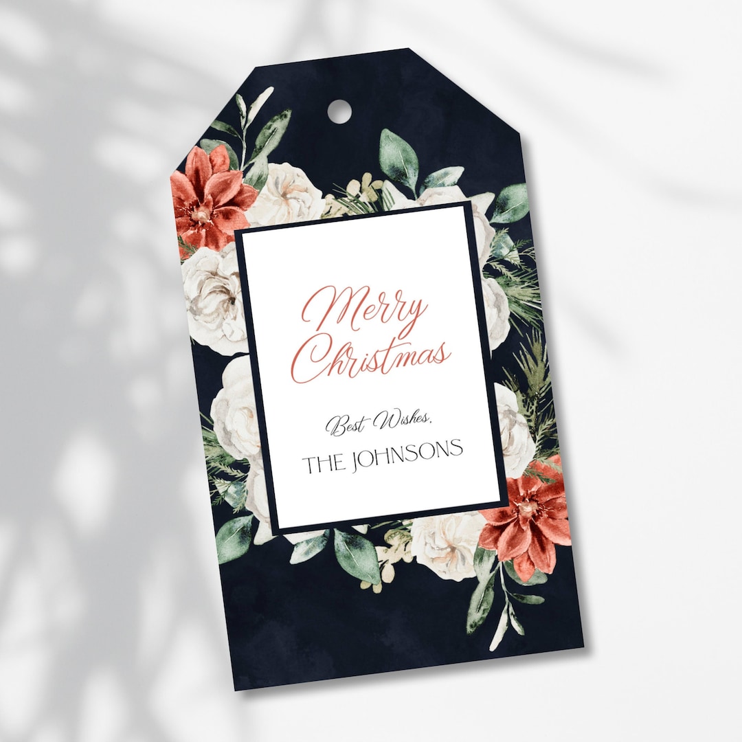 Christmas Gift Tag Template Printable Holiday Gift Tag Winter Flower ...