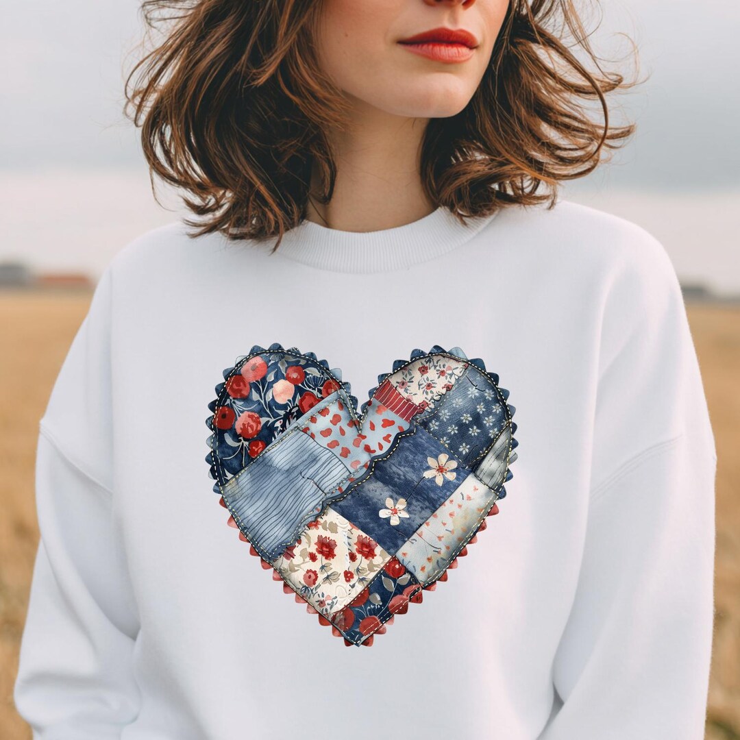 Blue Jean Patchwork Heart PNG | Denim Floral Fabric Quilt Heart ...