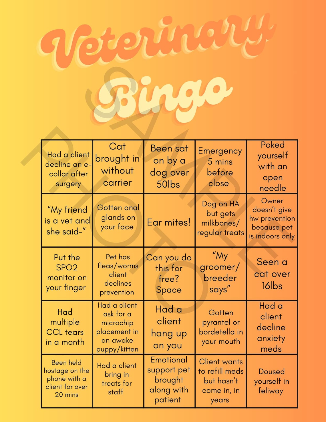 Veterinary Bingo Boards - Etsy