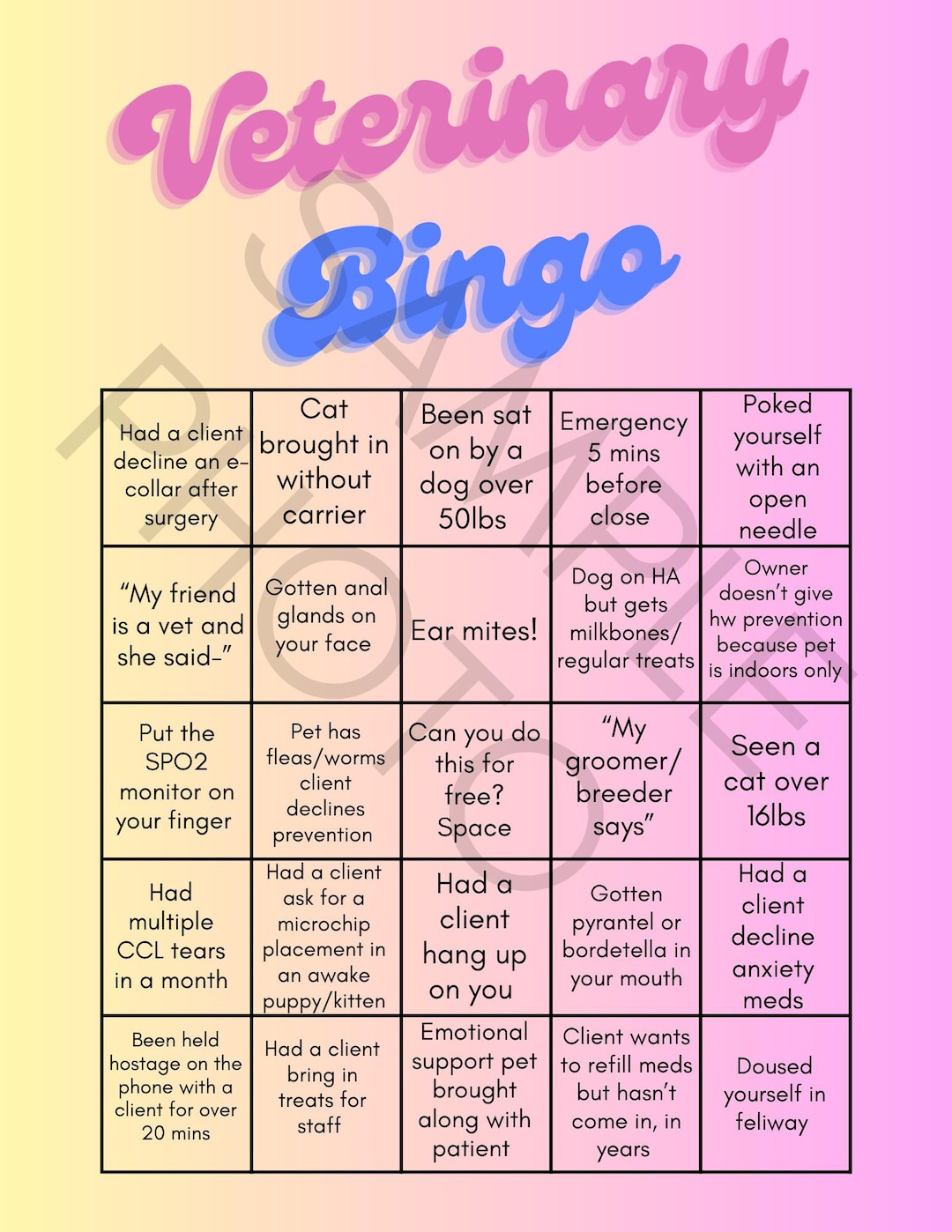 Veterinary Bingo Boards - Etsy