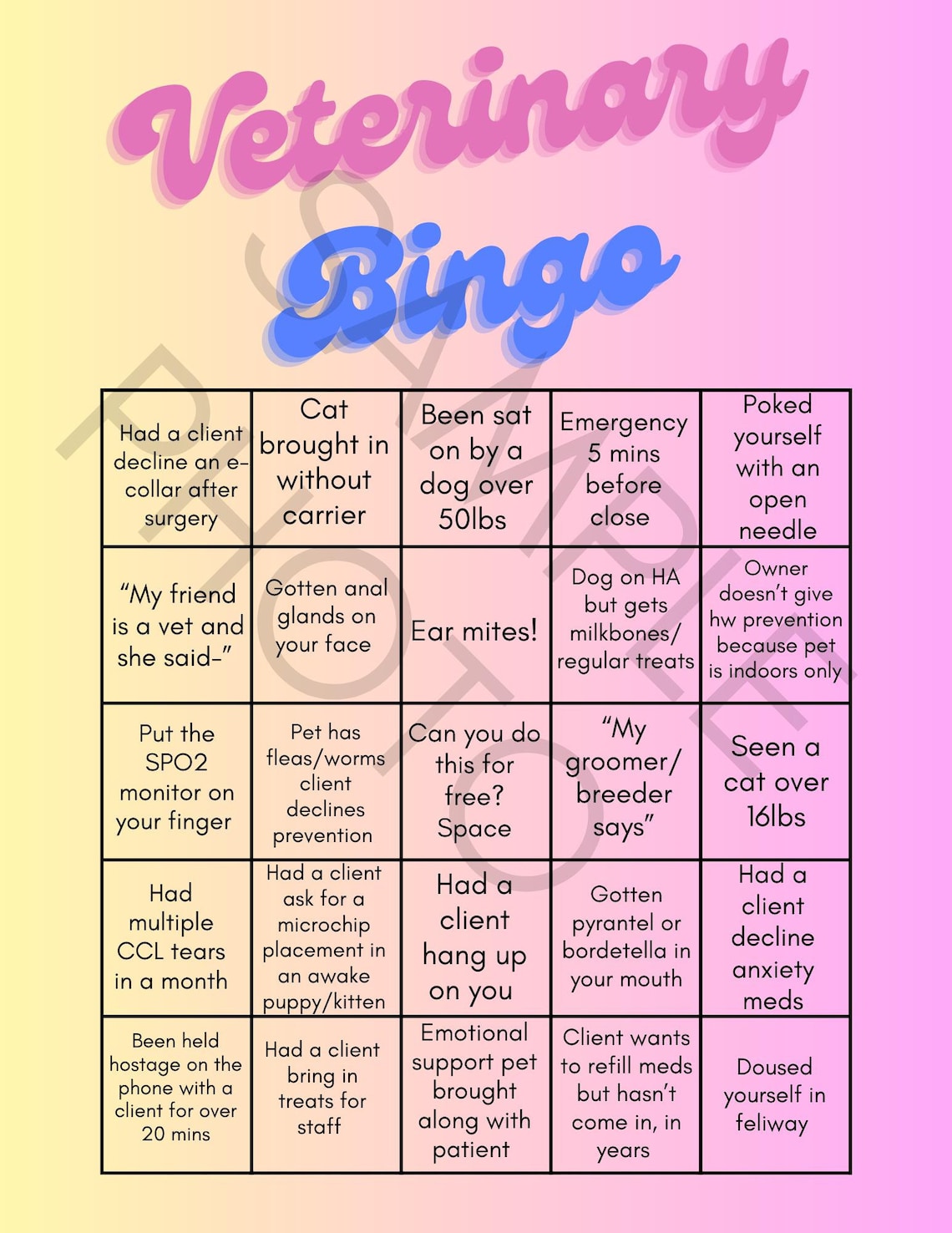Veterinary Bingo Boards - Etsy