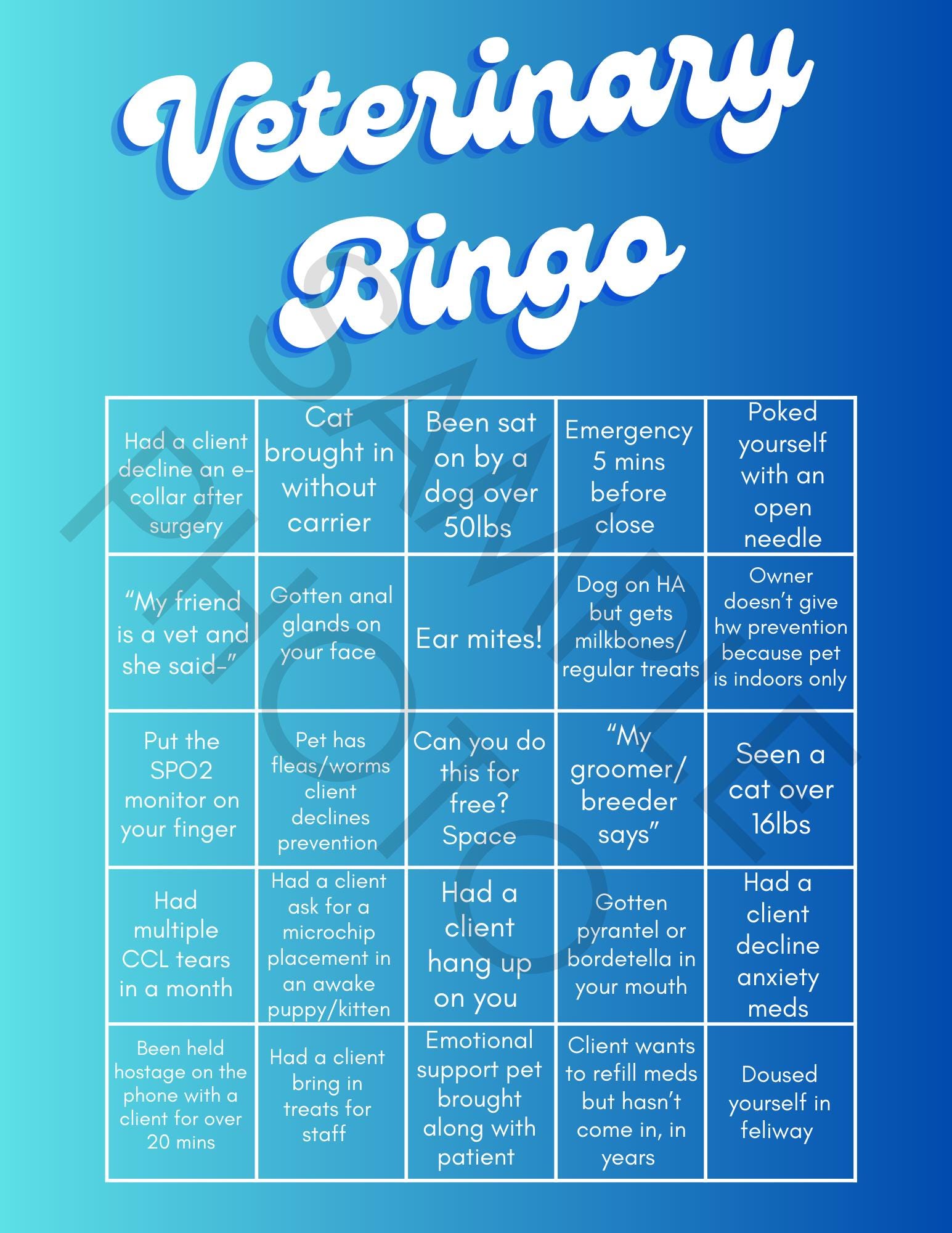 Veterinary Bingo Boards - Etsy