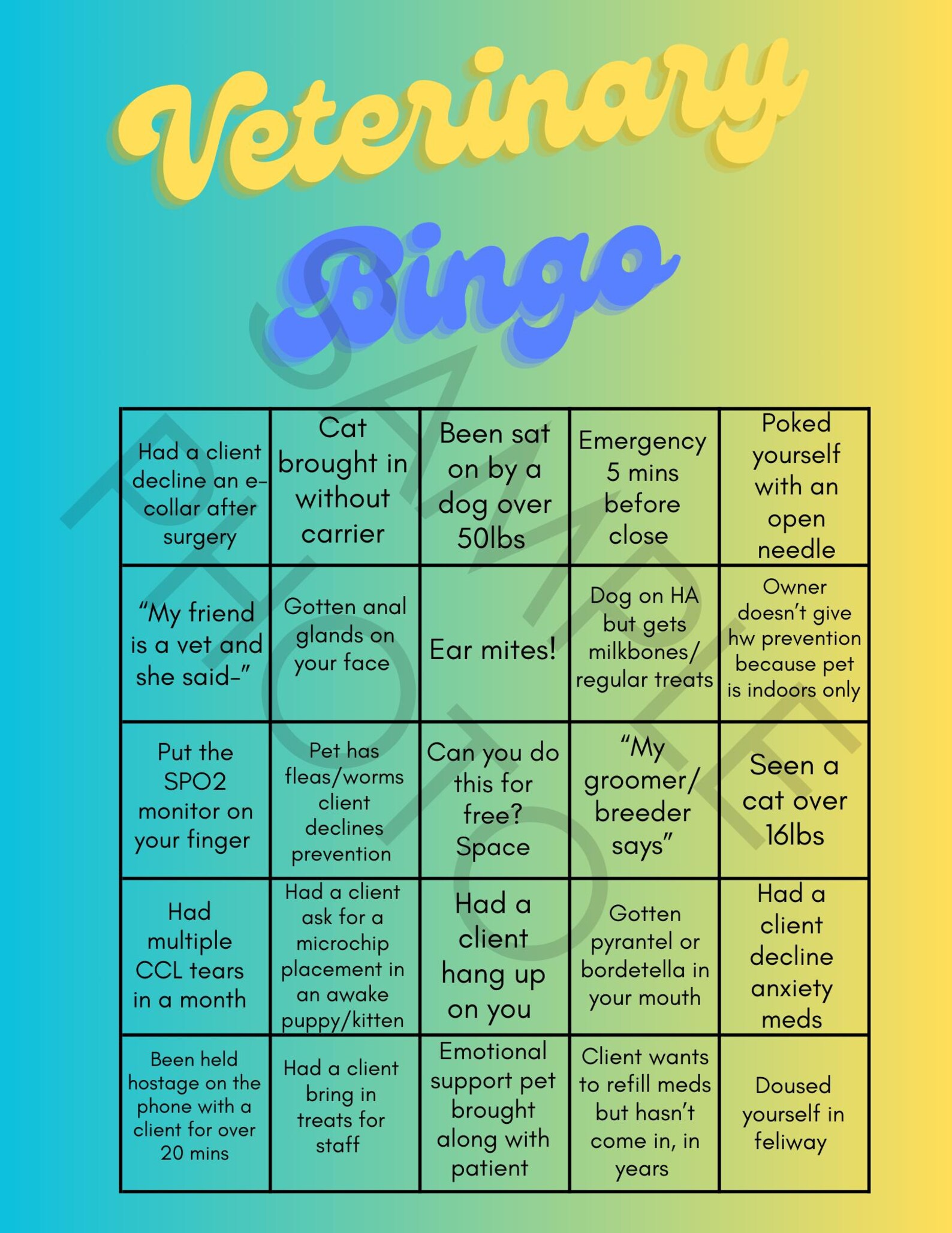 Veterinary Bingo Boards - Etsy