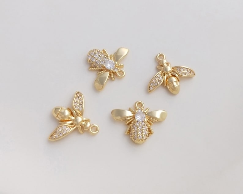 4PCS 14k Gold Filled Crystal Bees Charm Honey Bee Charm, Insect Charms, Flying Charm,necklace ...