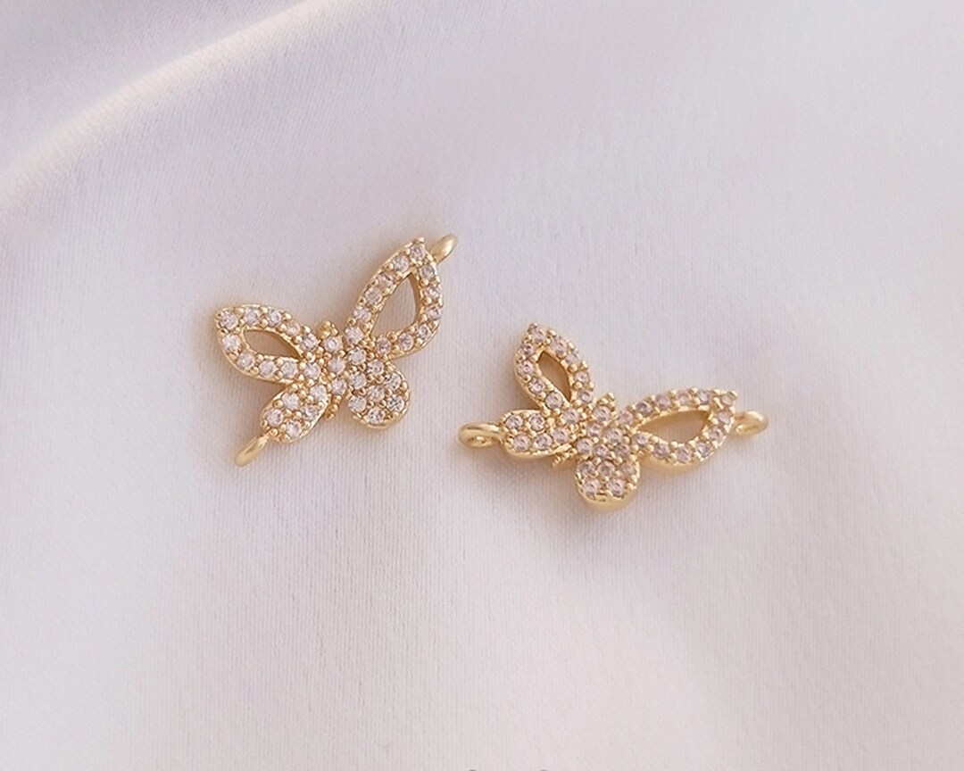 6PCS 14k Gold Filled Butterfly Connector,butterfly Charm,micropaved CZ ...