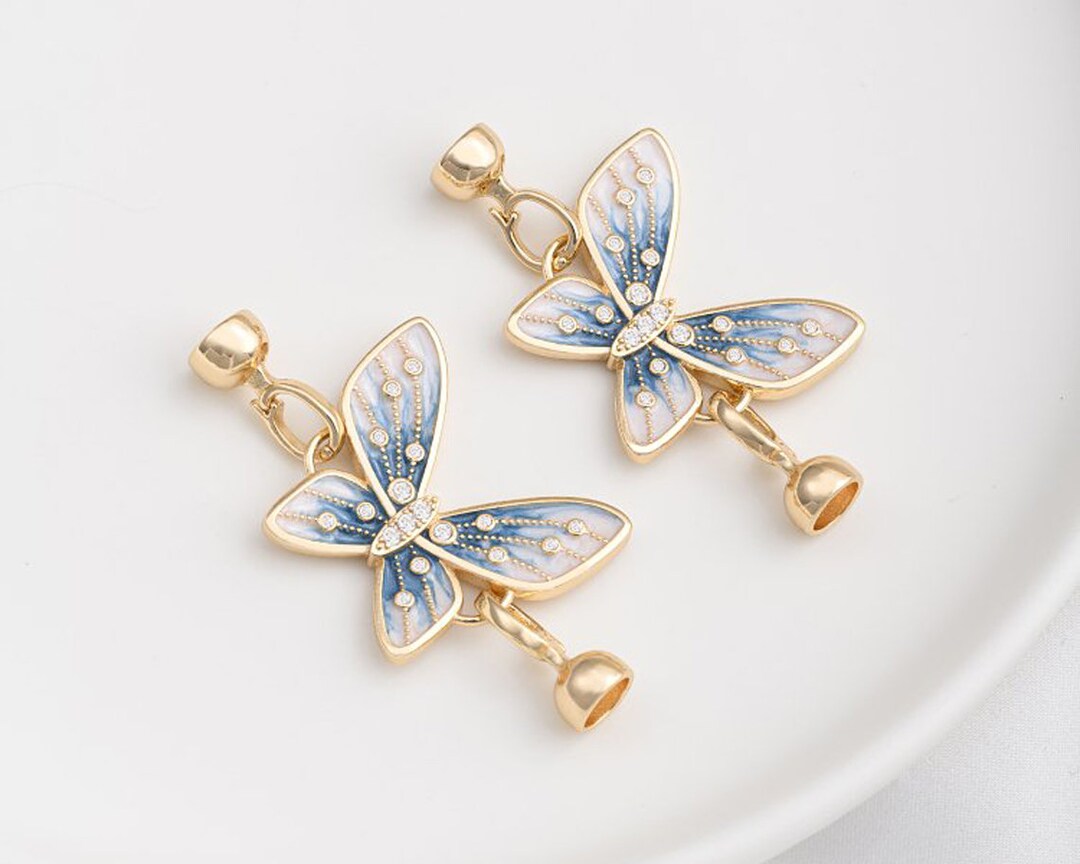 2PCS 14K Clad Gold Paint Baking Process Zircon Inlaid Butterfly ...