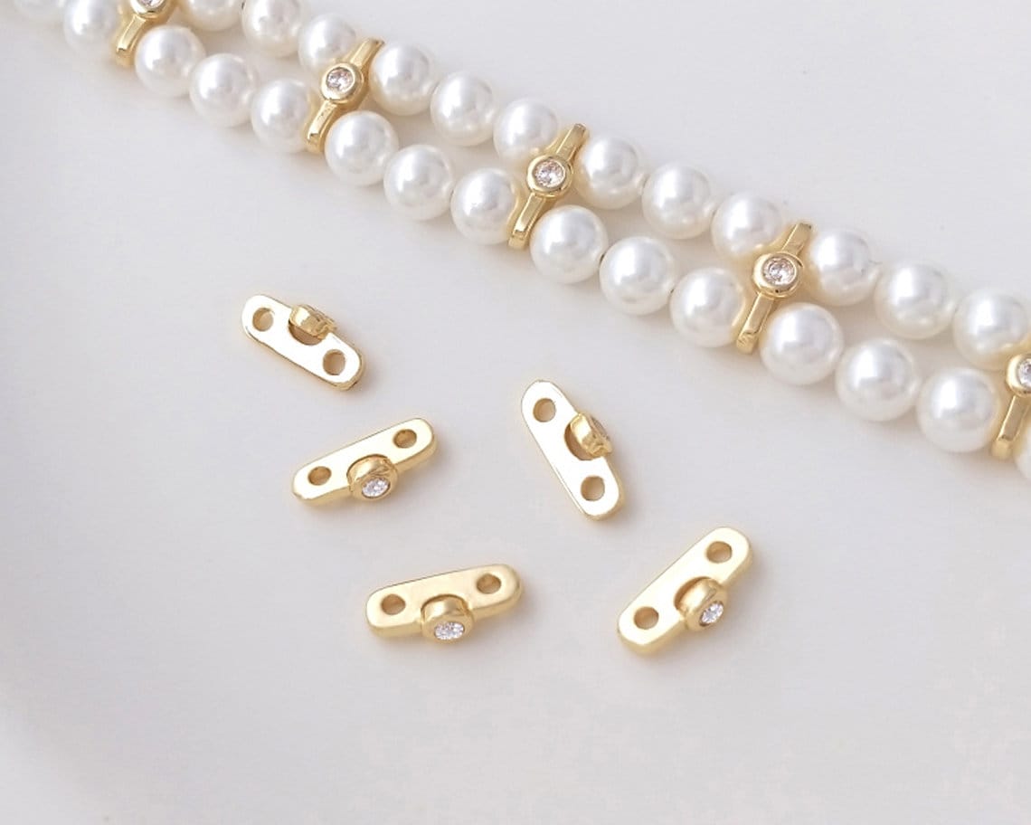 10PCS 14k Gold Filled Zirconium Inlaid Double Row Hand String Pearl ...
