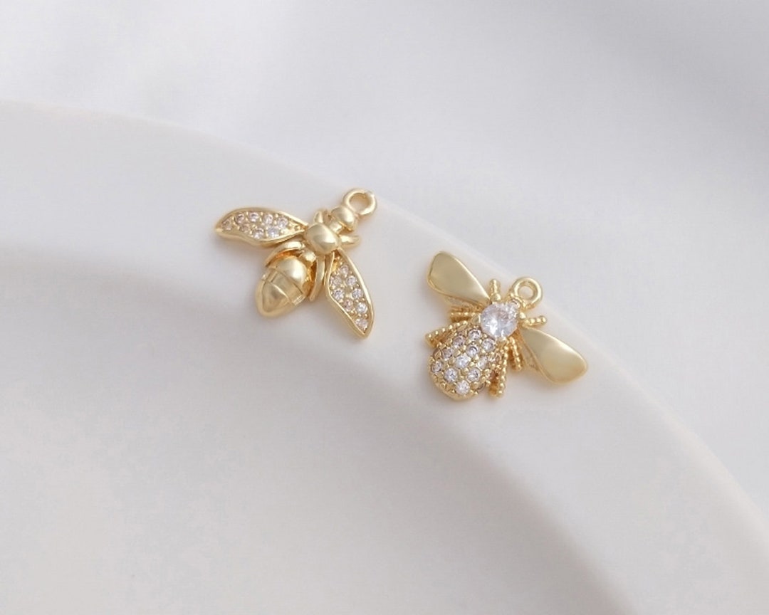 4PCS 14k Gold Filled Crystal Bees Charm - Honey Bee Charm, Insect ...