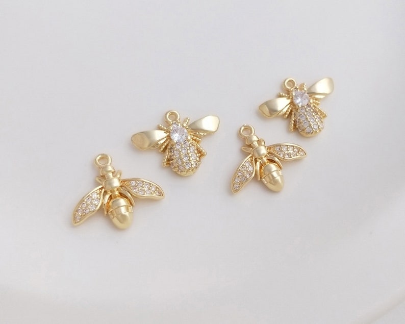 4PCS 14k Gold Filled Crystal Bees Charm Honey Bee Charm, Insect Charms ...