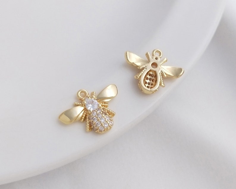 4PCS 14k Gold Filled Crystal Bees Charm Honey Bee Charm, Insect Charms ...