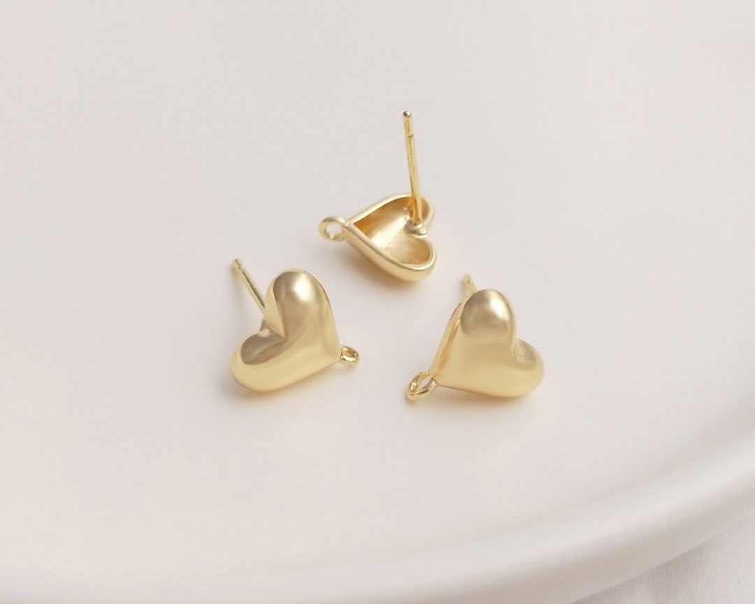 10PCS 14k Gold Filled Brass Heart Shape Earring Posts, Earring Stud ...