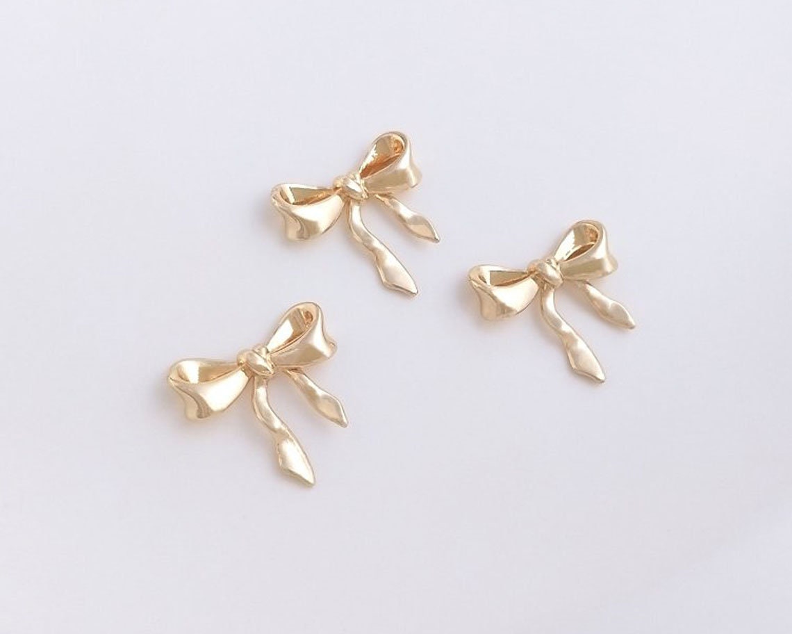 10PCS 14K Gold Filled Smooth Three Dimensional Bow Pendant DIY Handmade ...