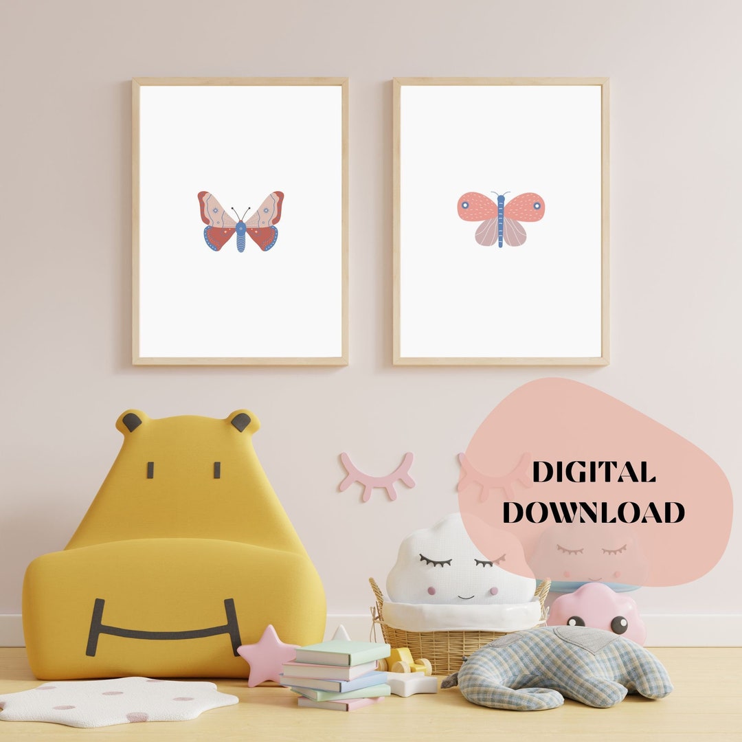 Boho Butterflies, Printable Art Set of 2, Room Decor, Vintage Decor ...