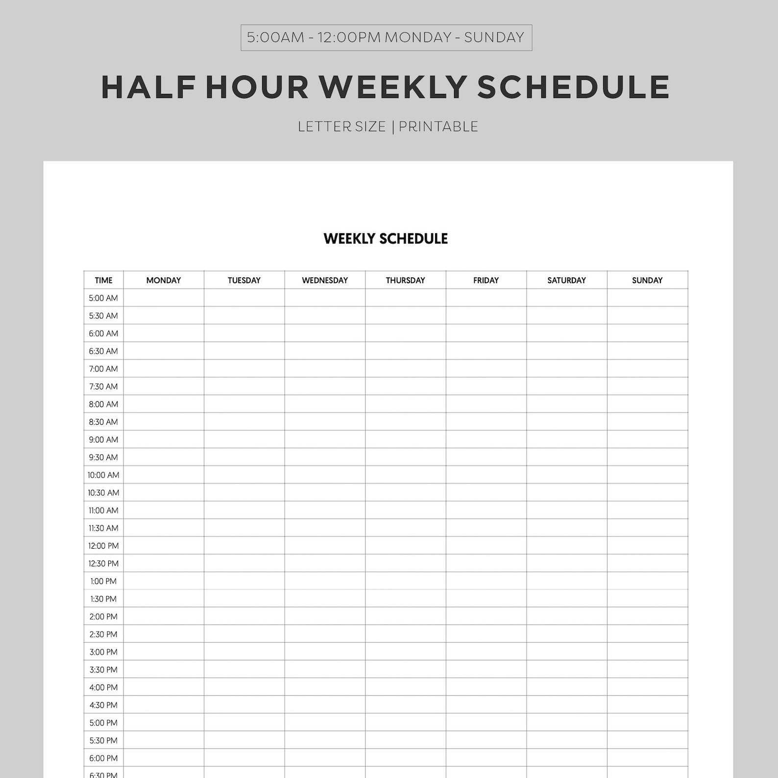 Simple Printable Weekly Schedule - Etsy