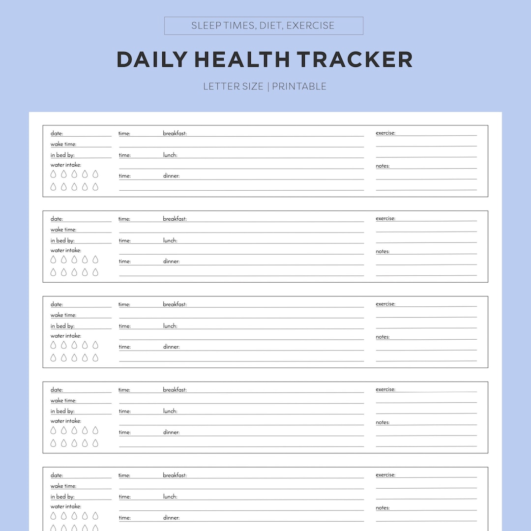 Simple Printable Daily Health Tracker Sleep, Diet, Exercise Log, Track ...