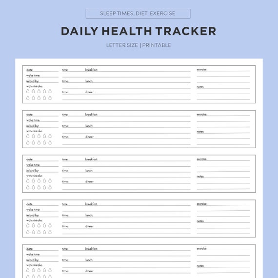 Simple Printable Daily Health Tracker Sleep Diet Exercise - Etsy UK