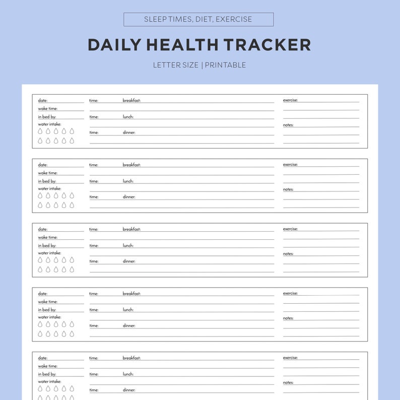 Printable Daily Health Tracker PDF – Sleep, Diet, Exercise Log ...