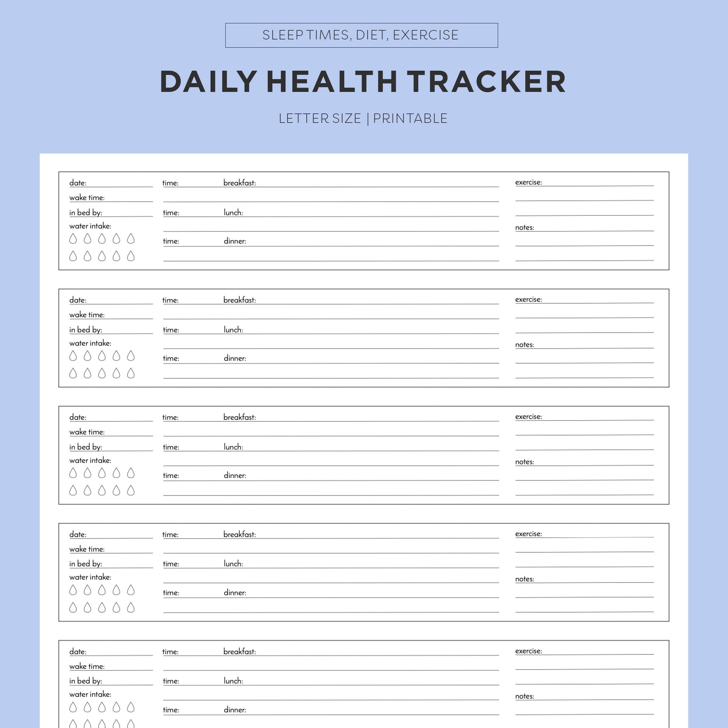 Simple Printable Daily Health Tracker Sleep, Diet, Exercise Log, Track ... Simple Printable Daily Health Tracker Sleep, Diet, Exercise Log, Track ...