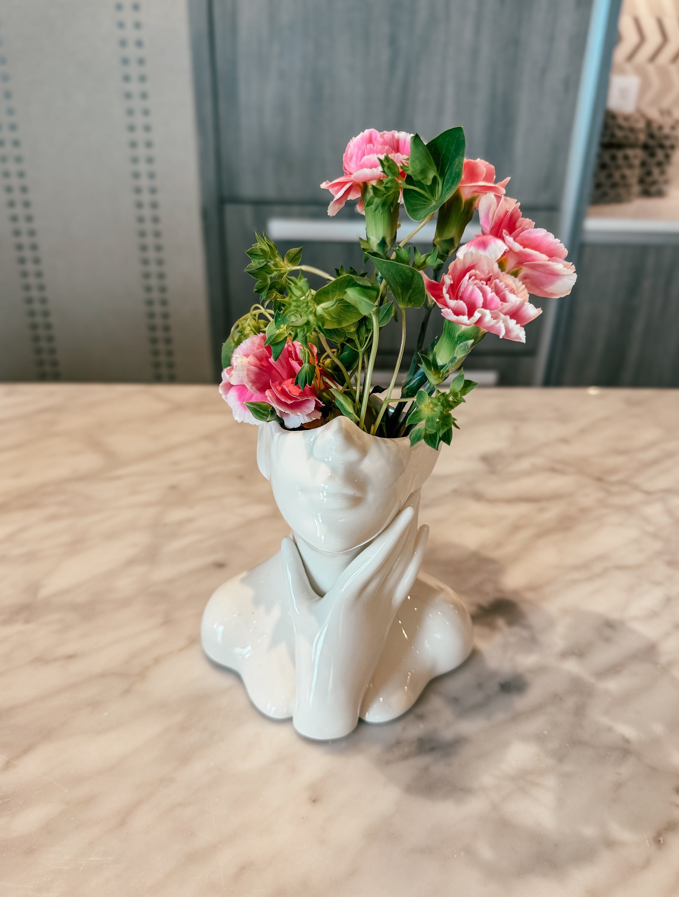 Small White Ceramic Face Vase - Female Head Vase - Face Art Vases ...