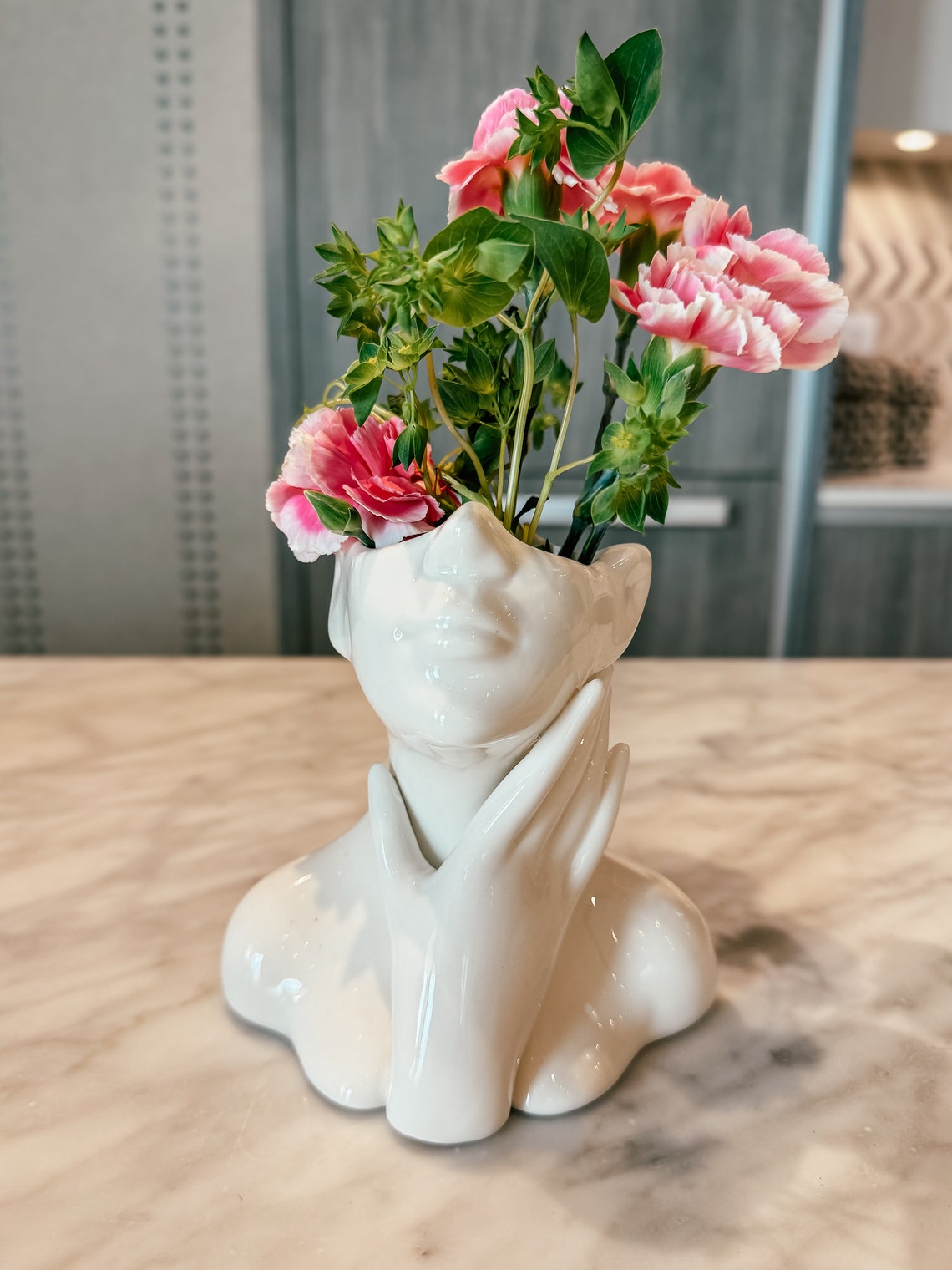 Small White Ceramic Face Vase - Female Head Vase - Face Art Vases ...