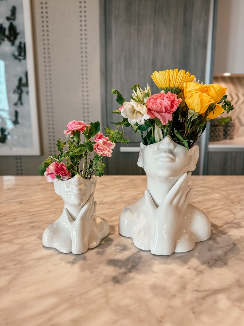 Small White Ceramic Face Vase - Female Head Vase - Face Art Vases ...