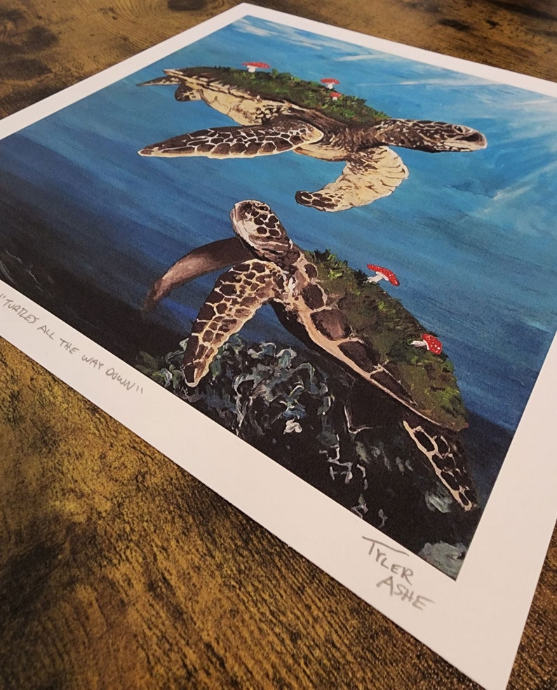Turtles All the Way Down - 10x10 Art Print - Sea Turtles Mushrooms ...