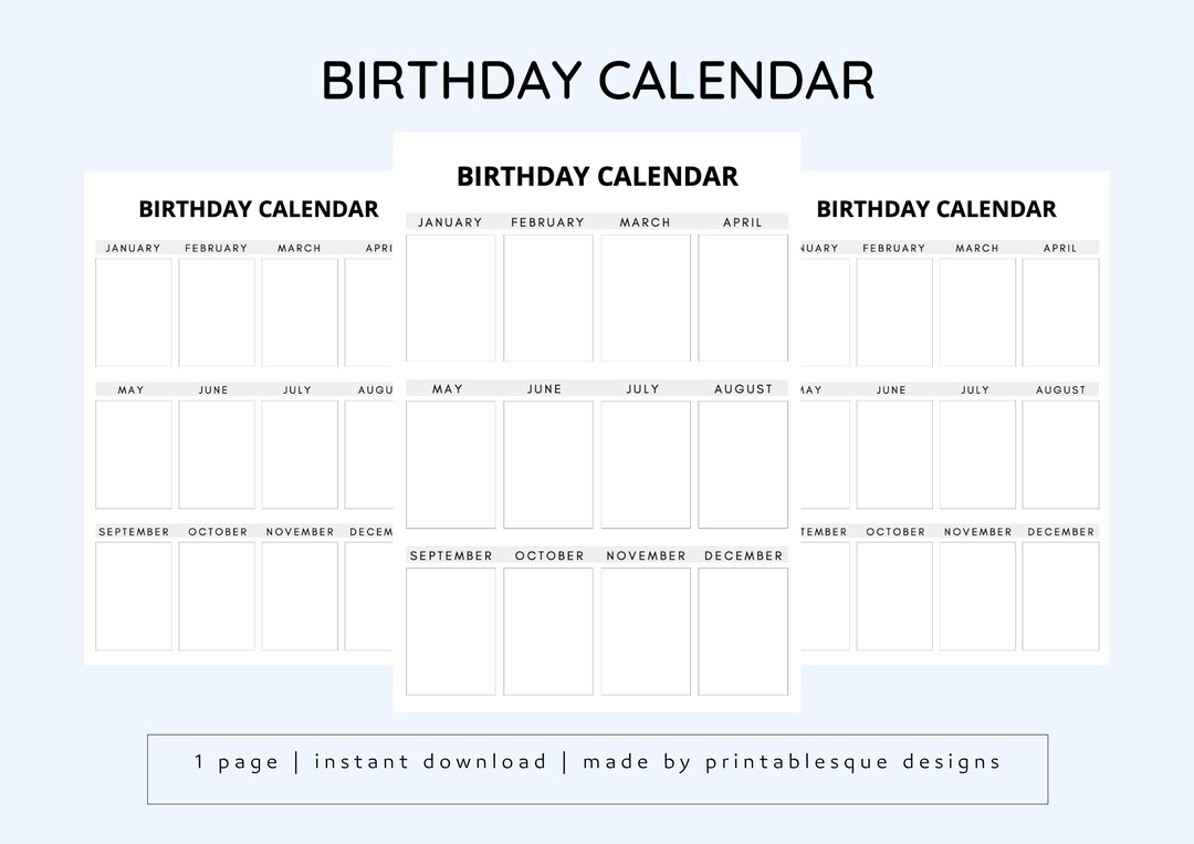 Yearly Birthday Calendar - Etsy