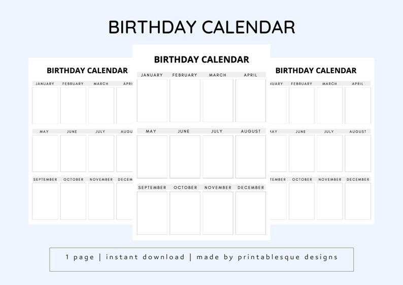 Yearly Birthday Calendar - Etsy