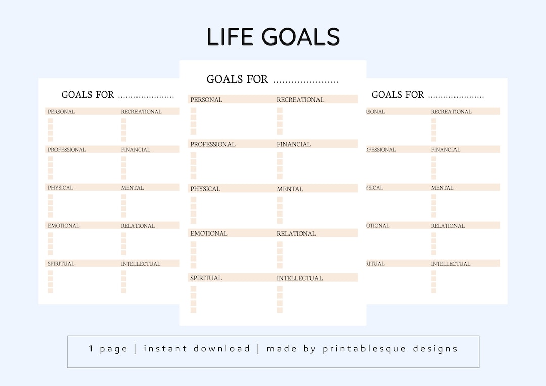 Life Goals Printable - Etsy