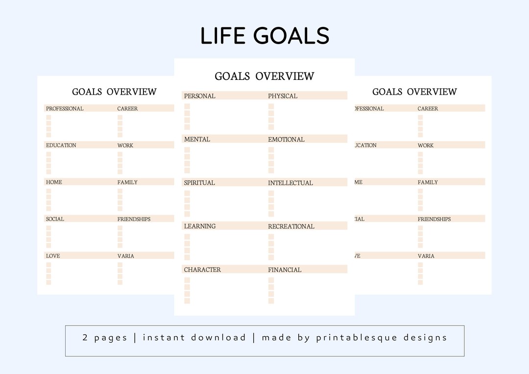 Life Goals Printable - Etsy