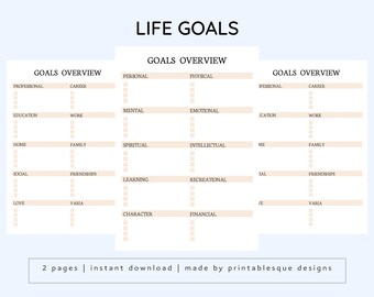 Life Goals Printable | Personal Goals | Family Goals | Career Goals ...