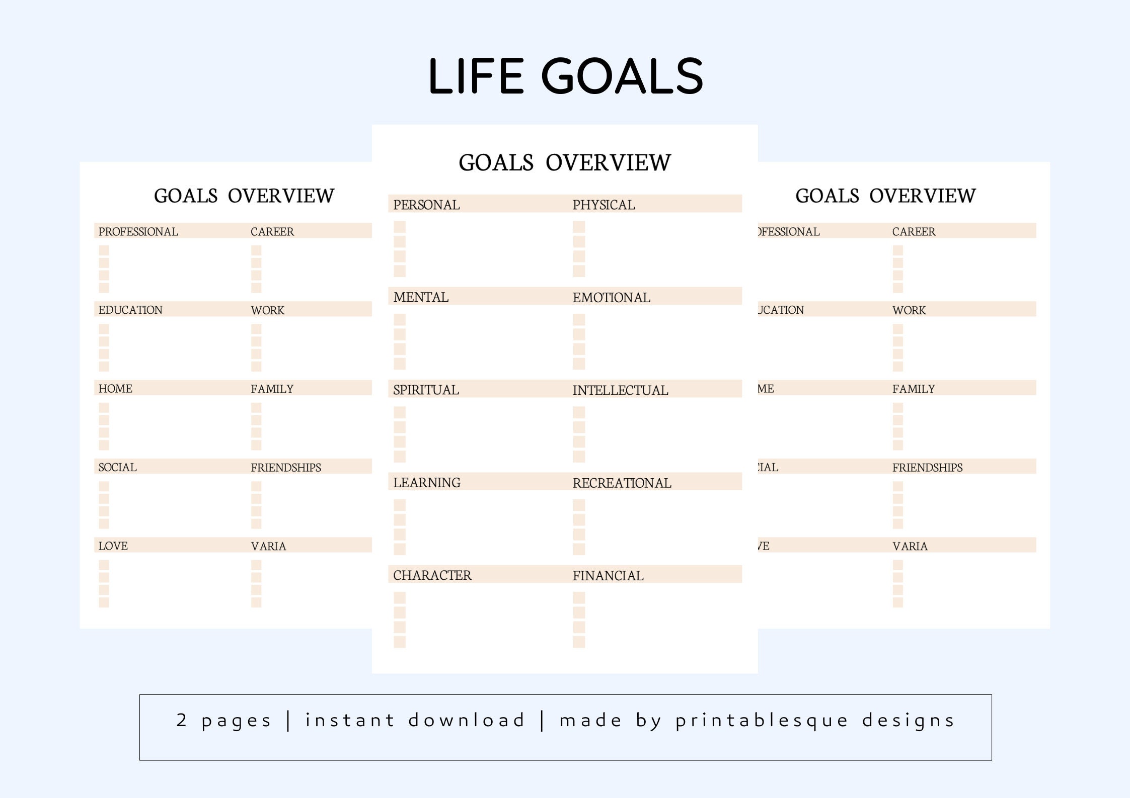Life Goals Printable - Etsy